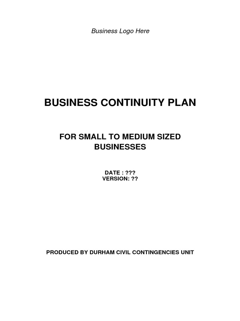 Ensuring Business Continuity: A Template and Guide for Developing a ...