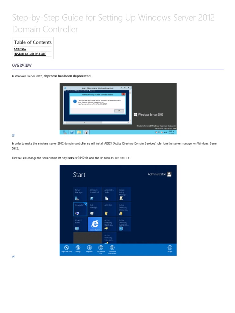 Step by Step Guide For Setting Up Windows Server 2012 Domain Controller PDF | PDF
