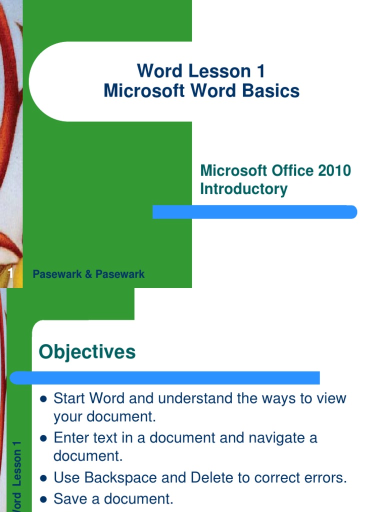 MS Word Basics: Lesson 1 Overview | PDF | Microsoft Office 2010 ...