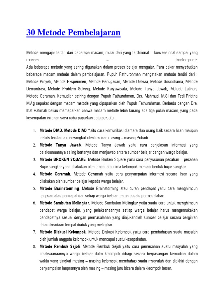 30 Metode Pembelajaran | PDF