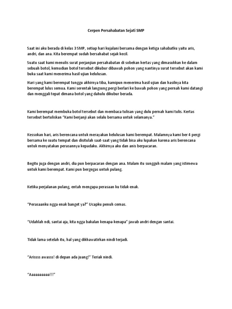Cerpen Persahabatan Sejati SMP | PDF