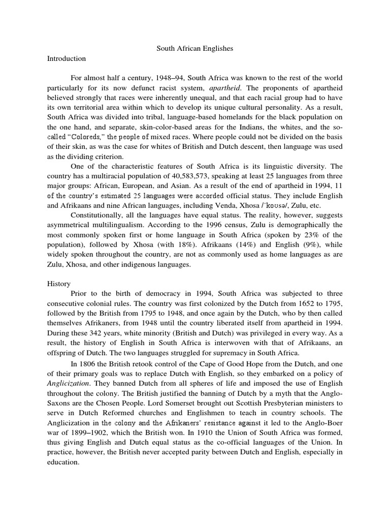 South African Englishes: A Look at the History and Uses of English in ...