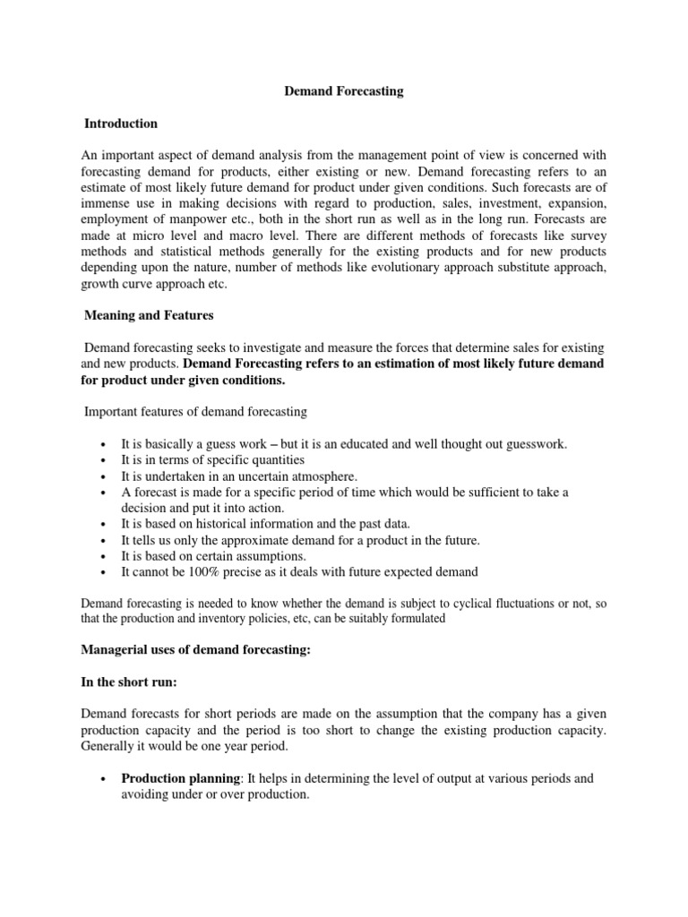 Demand Forecasting Pdf Forecasting Demand