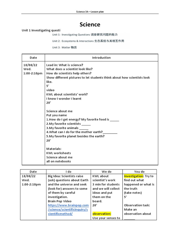 Science Lesson Plan | PDF | Observation | Scientist