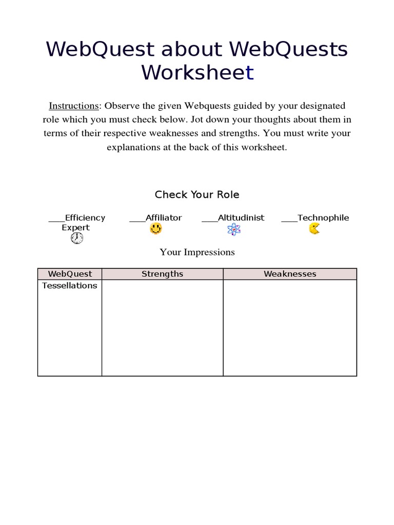 WebQuest Evaluation Worksheet | PDF | Computers