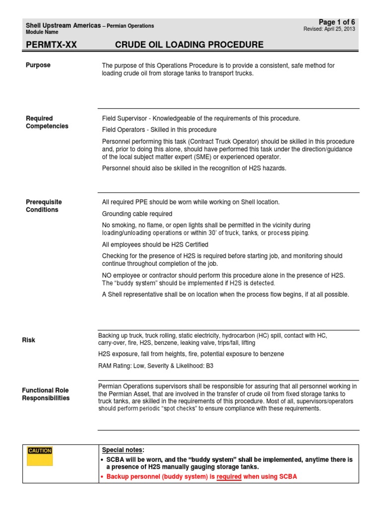 Crude Oil Loading Procedure | PDF | Valve | Truck