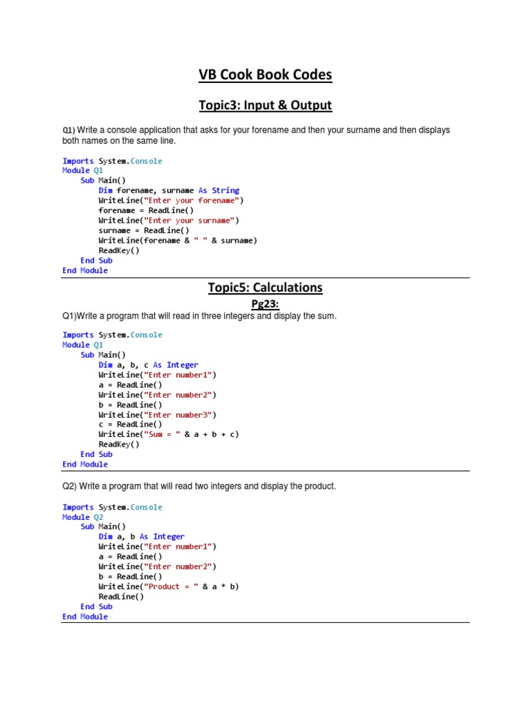 VB Cook Book Codes and Pseudo Code Till Page 44 | Download Free PDF | Area | Visual Basic .Net