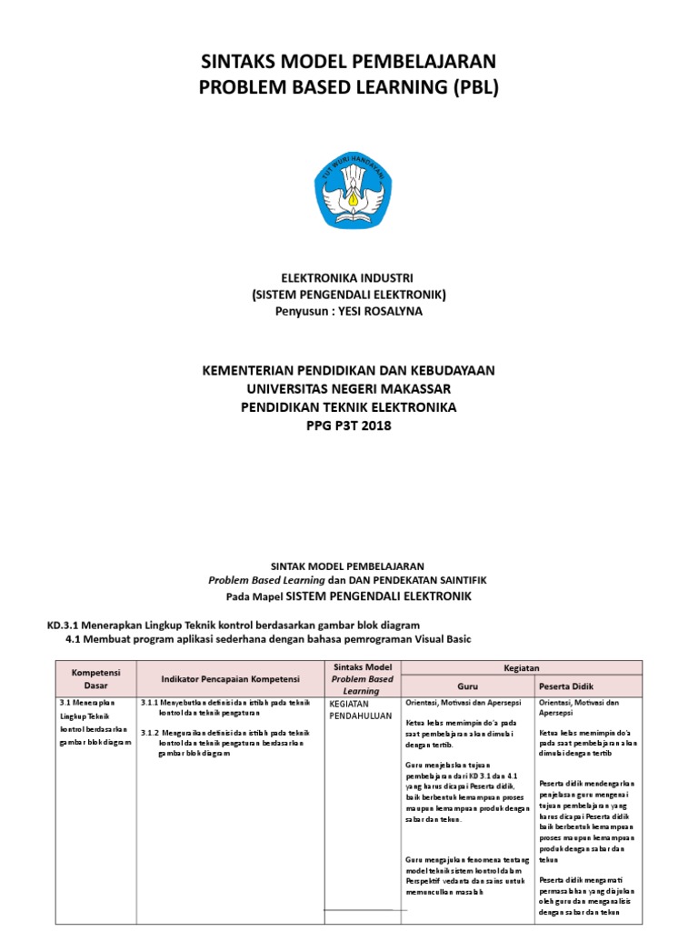 Sintaks Model Pembelajaran Problem Based Learning (Pbl)