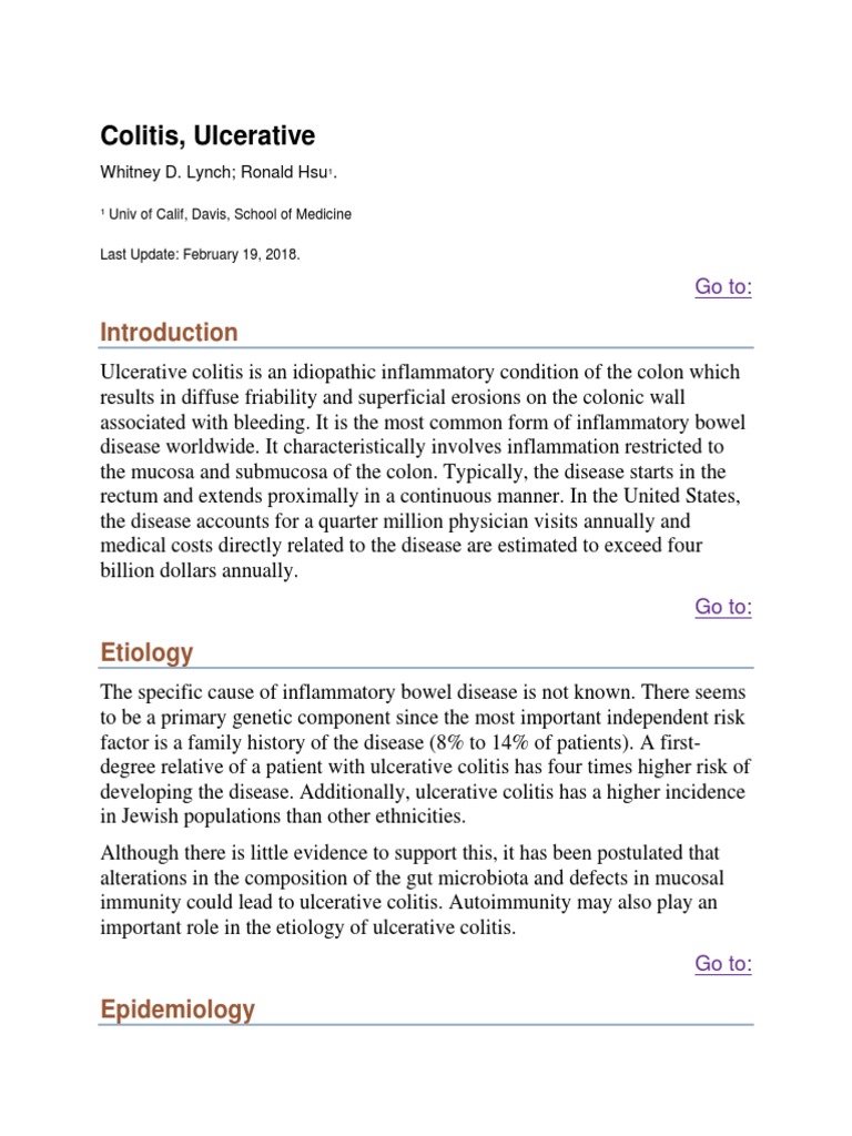 Colitis, Ulcerative: Whitney D. Lynch Ronald Hsu | PDF | Ulcerative ...
