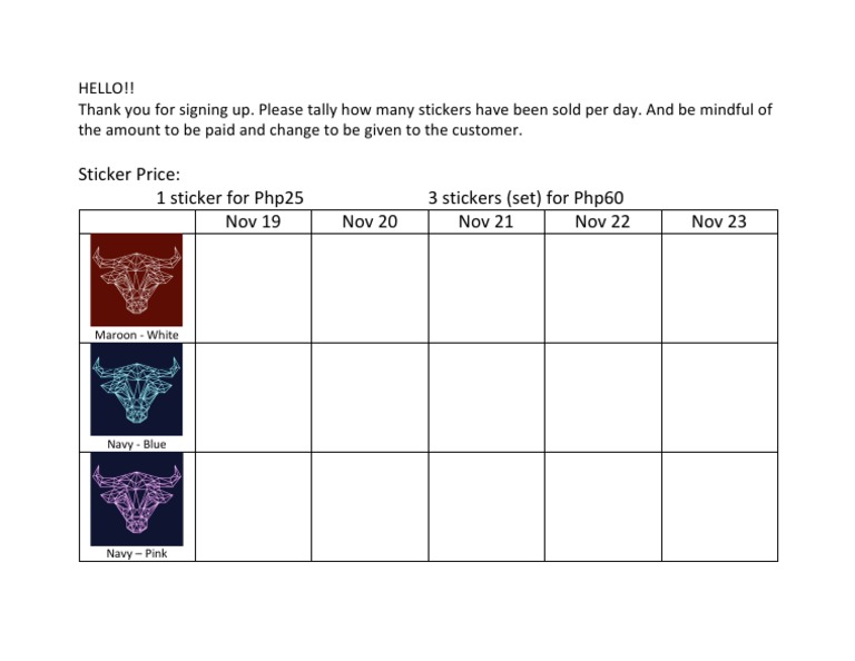 Sticker Tally Sheet | PDF