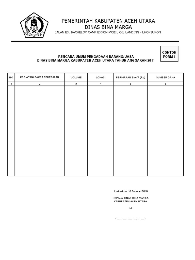 Contoh Form RUP Dan Pengumuman Lelang | PDF