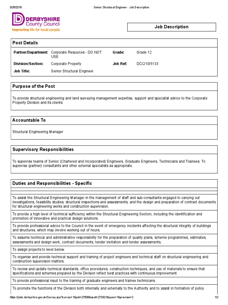 Senior Structural Engineer - Job Description | PDF | Engineer | Consultant