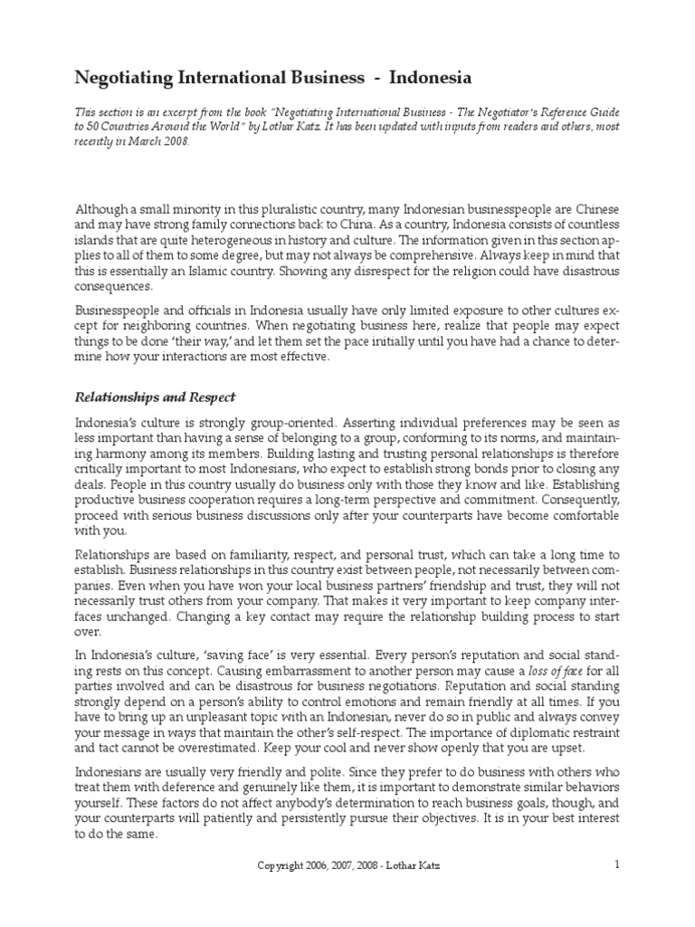 How To Negociate With Indonesia | PDF | Negotiation | Bribery