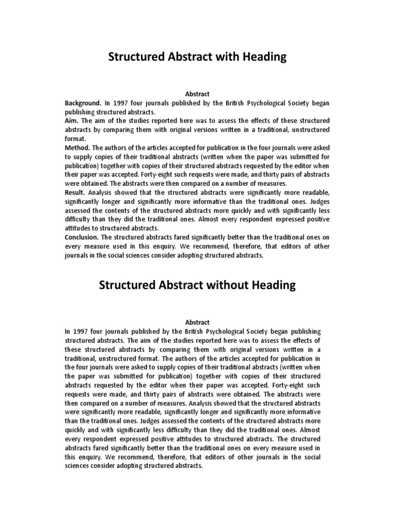Structured Abstract With Heading | PDF | Abstract (Summary) | Attitude ...