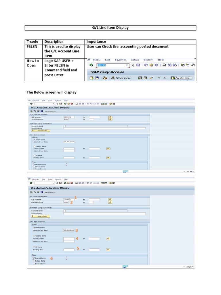 T-Code Description Importance Fbl3N This Is Used To Display The G/L ...