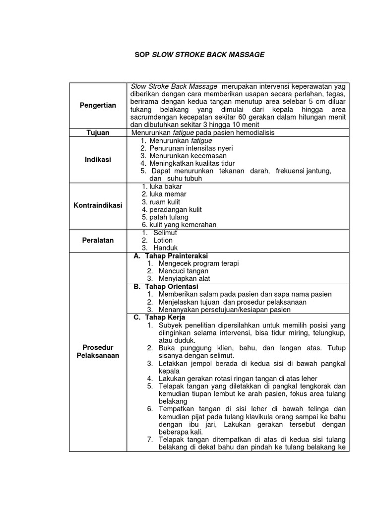 Sop Slow Stroke Back Massage | PDF