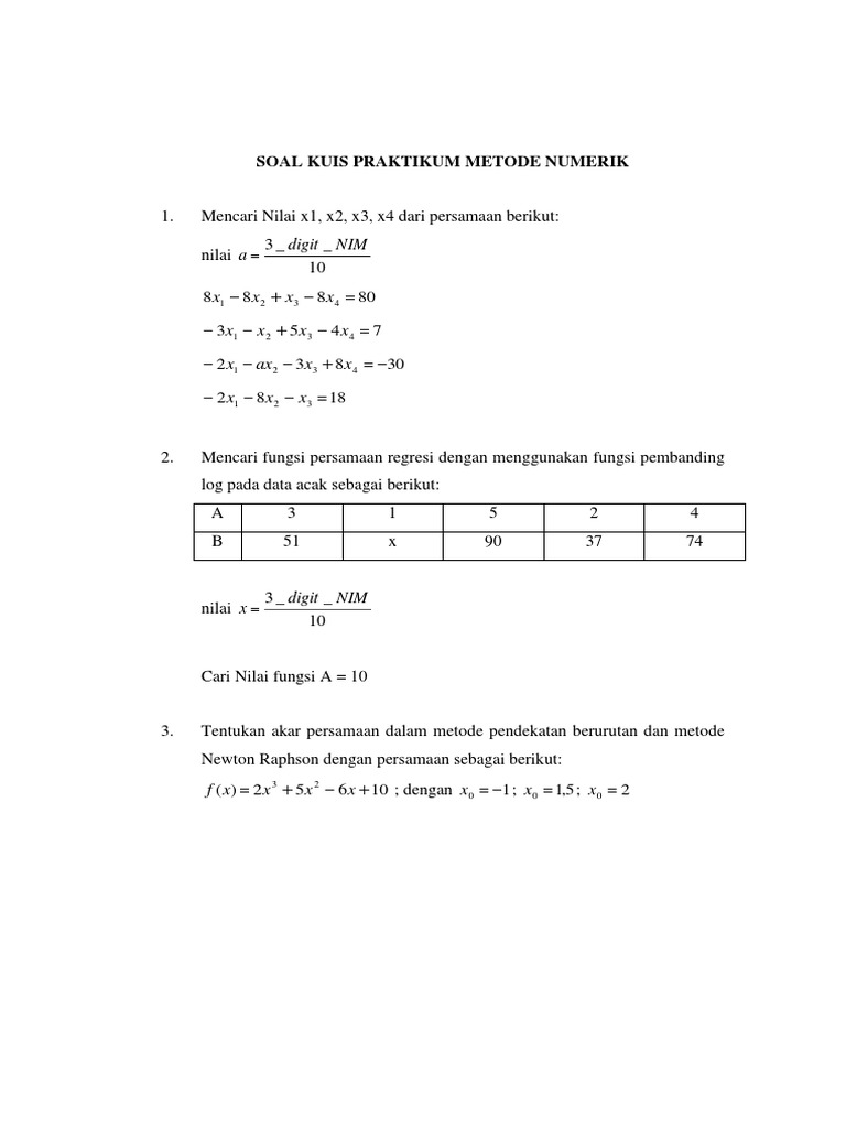 Soal Kuis Praktikum Metode Numerik Pdf