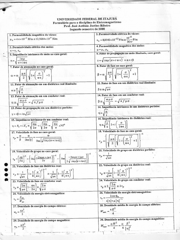 Formulário Eletromagnetismo 2 | PDF