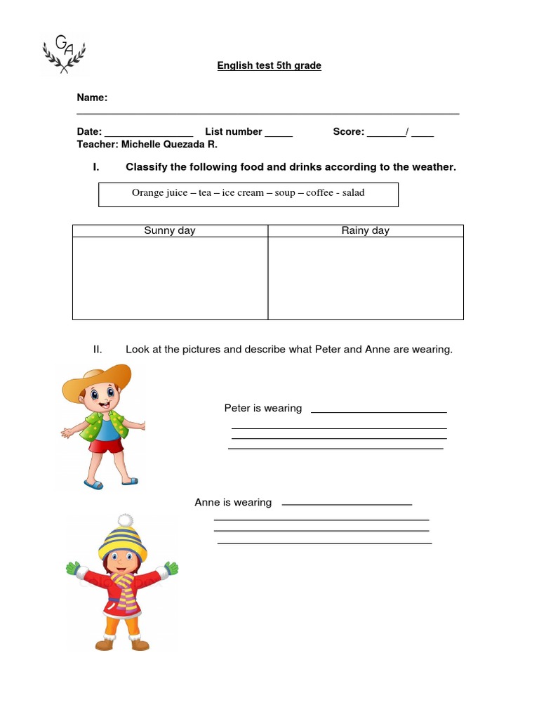 English Test 5th Grade Weather | PDF