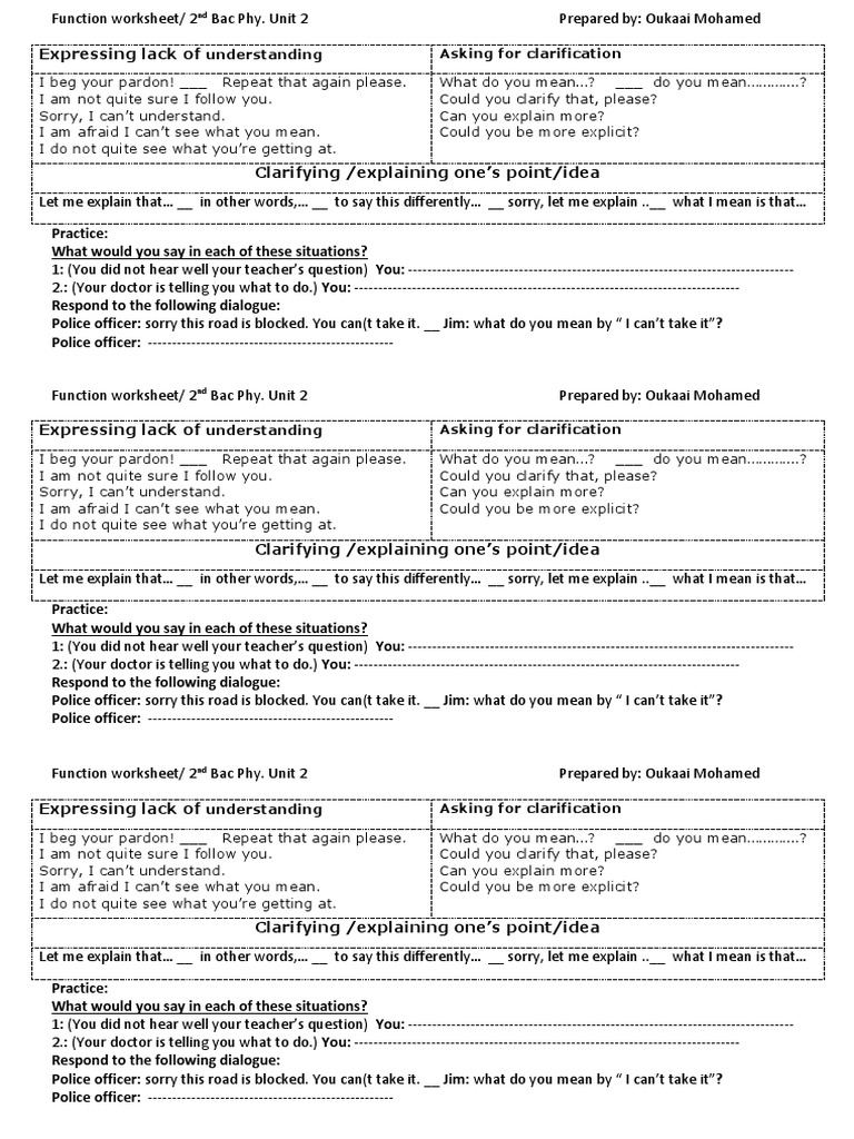 Lack of Understanding Worksheet | PDF