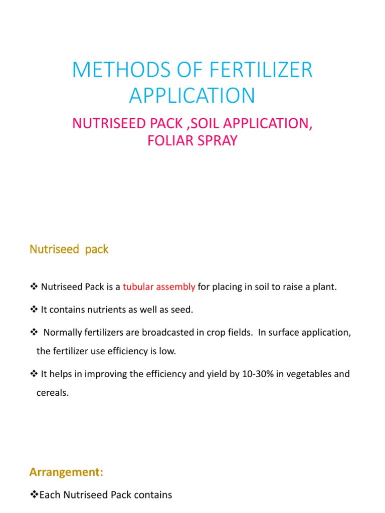 Methods of Fertilizer Application: Nutriseed Pack, Soil Application ...
