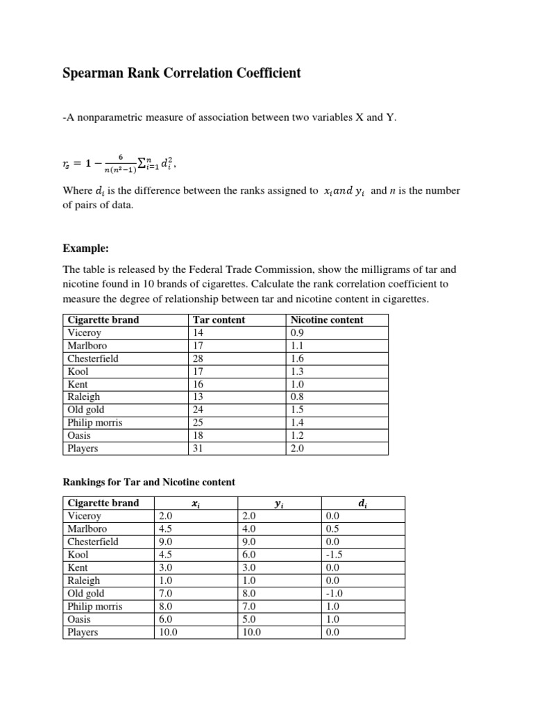 Spearman Rank Correlation Coefficient: Example | PDF | Correlation And ...