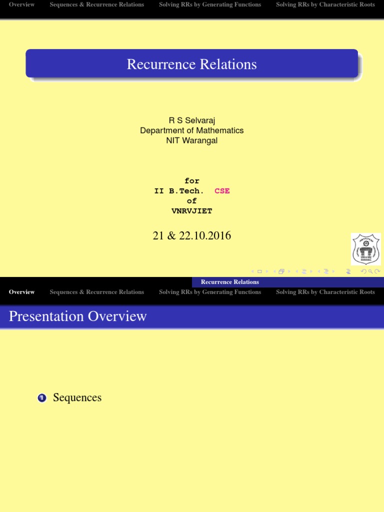 Recurrence Relation Guest Lecture Pdf Recurrence Relation Sequence