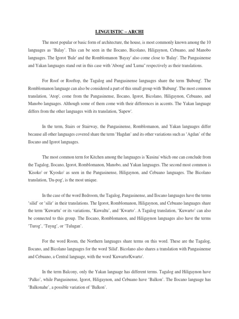Architectural Terms in Philippine Languages | PDF | Tagalog Language ...
