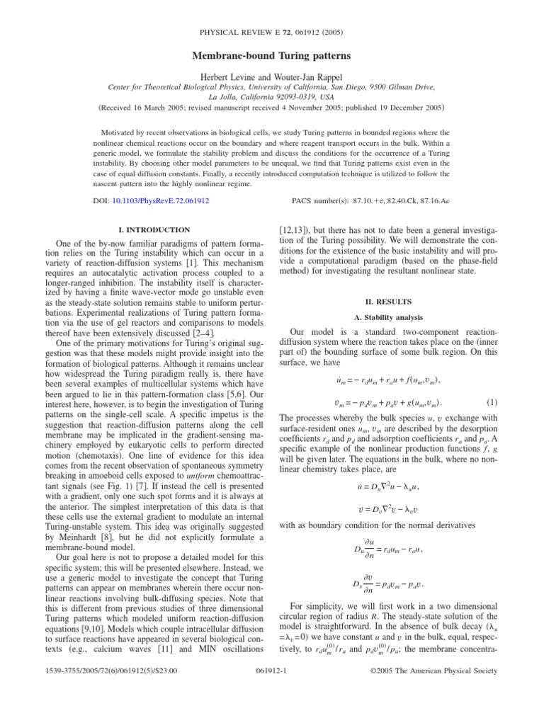 Turing | PDF | Diffusion | Equations