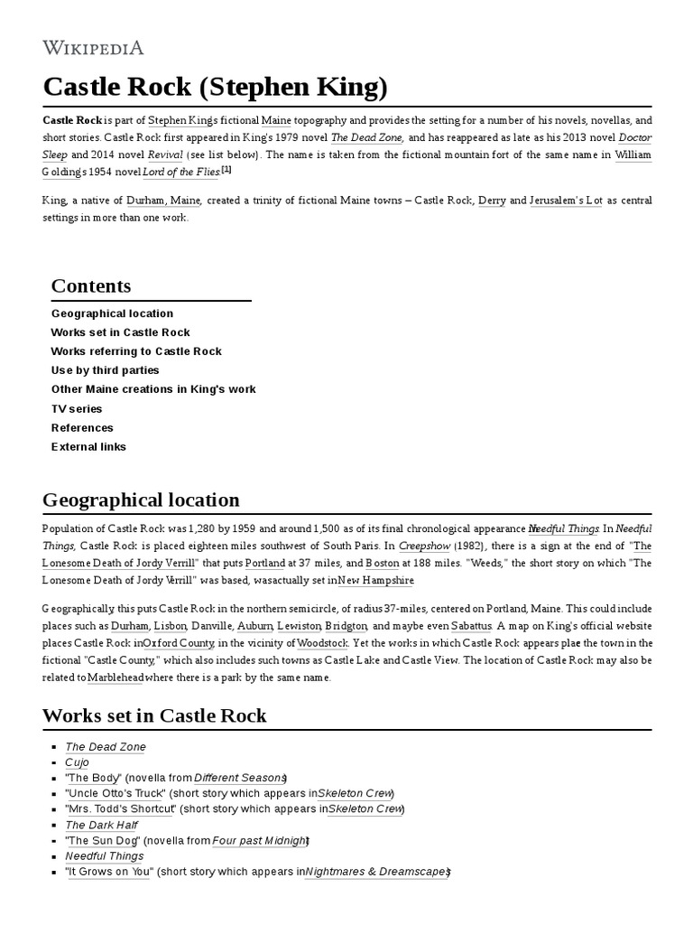 Castle Rock (Stephen King) | PDF | Elements Of Fiction | Setting