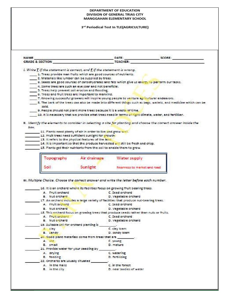TLE Agriculture Test Guide | PDF