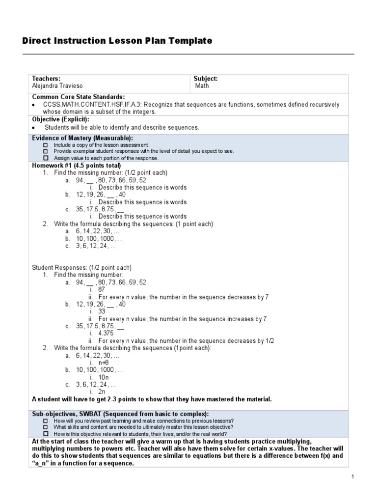 Direct Instruction Lesson Plan Template | PDF | Sequence | Teachers