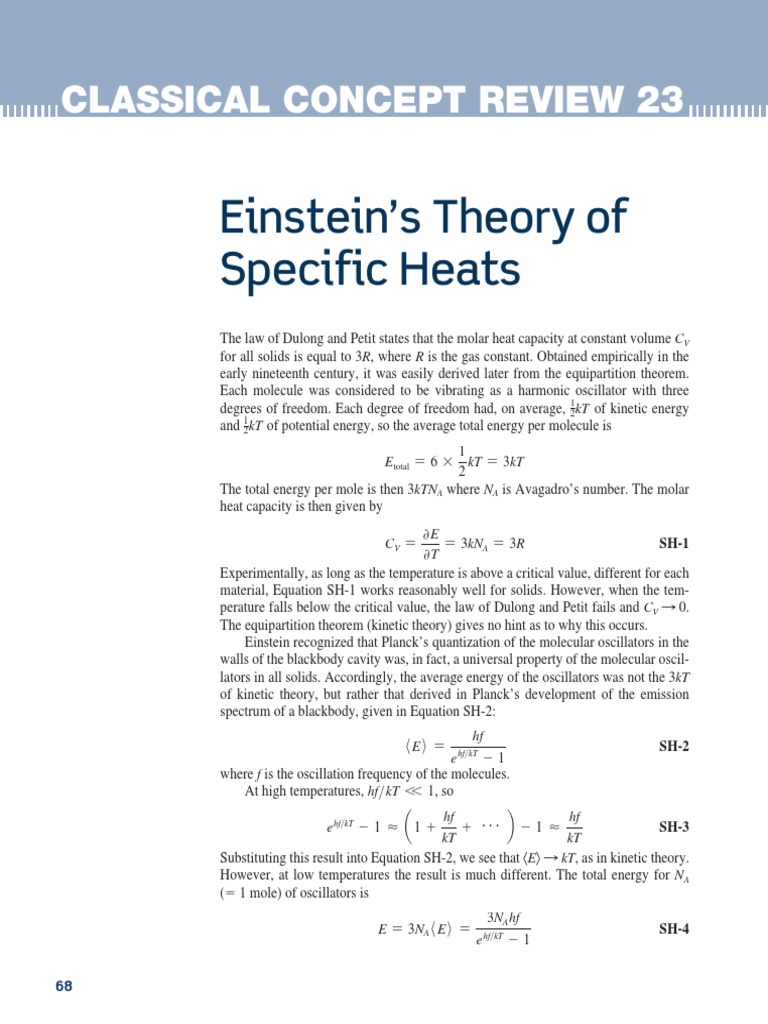 Einstein's Theory of Specific Heats: Classical Concept Review 23 ...
