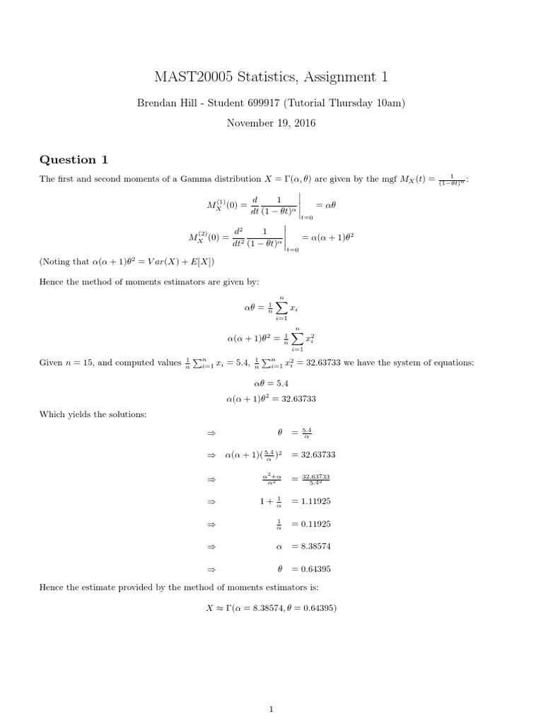 MAST20005 Statistics Assignment 1 | PDF | Estimator | Statistical Theory