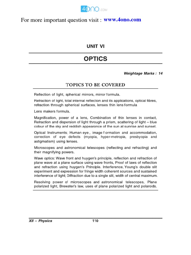 12 Physics Impq ch06 Optics PDF | PDF