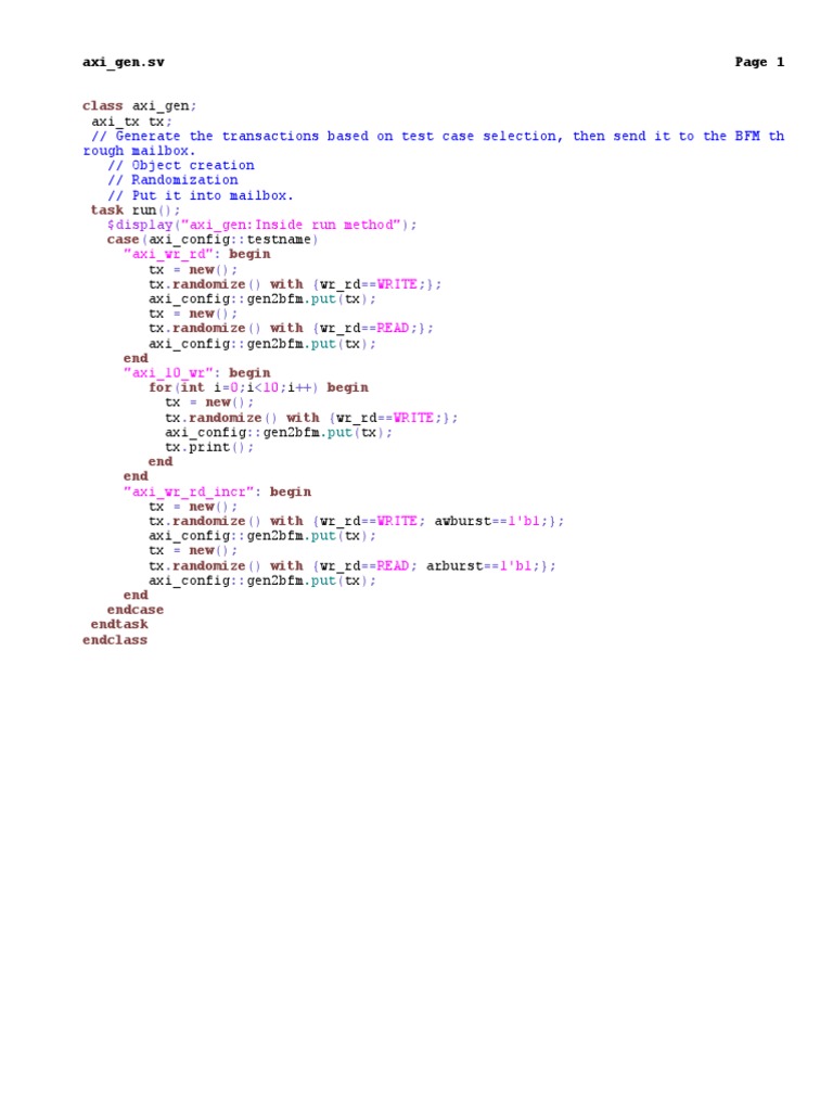 "Axi - Gen:inside Run Method" "Axi - WR - RD" Write Read "Axi - 10 - WR ...