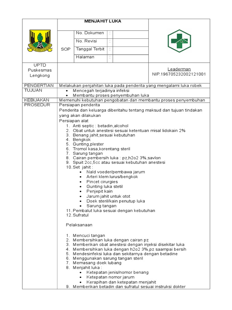 SOP Menjahit Luka | PDF