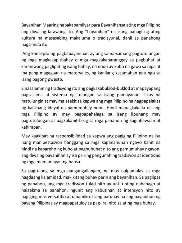 Bayanihan Maaring Napakapamilyar para Bayanihansa Ating Mga Pilipino ...