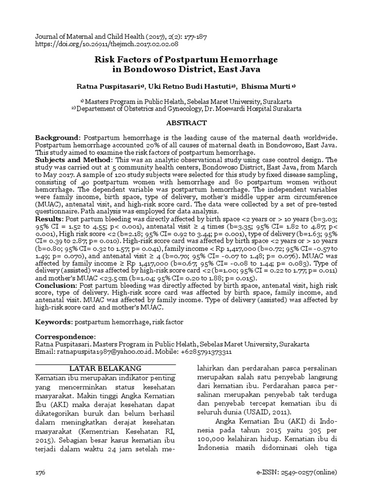 Risk Factors of Postpartum Hemorrhage in Bondowoso District, East Java ...