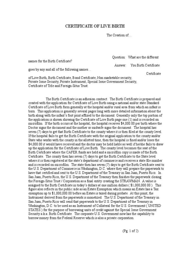 Certificate of Live Birth The Creation of | PDF | Beneficiary (Trust ...