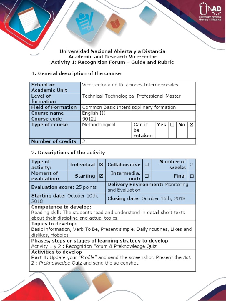 Activity Guide and Evaluation Rubric - Activity 1 - Recognition Forum ...