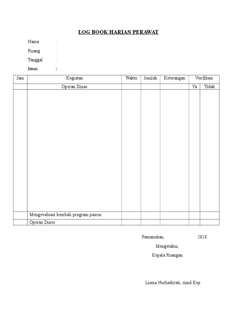 Log Book Harian Perawat | PDF