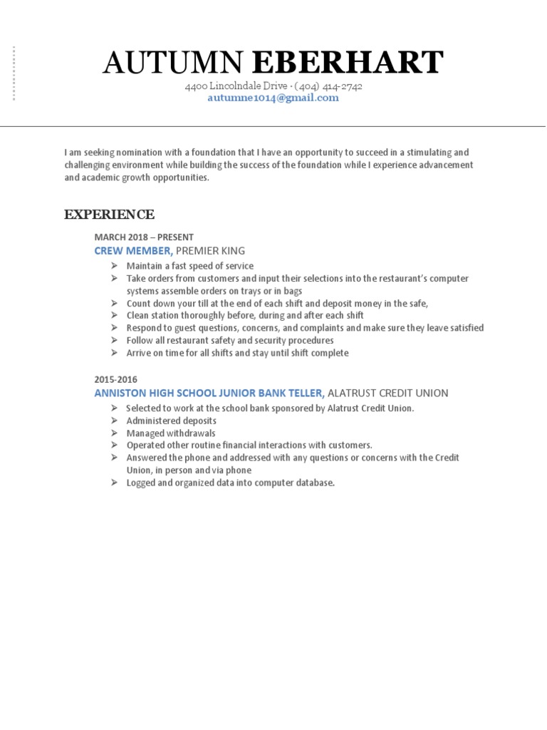 Autumn Eberhart Resume | PDF | Business