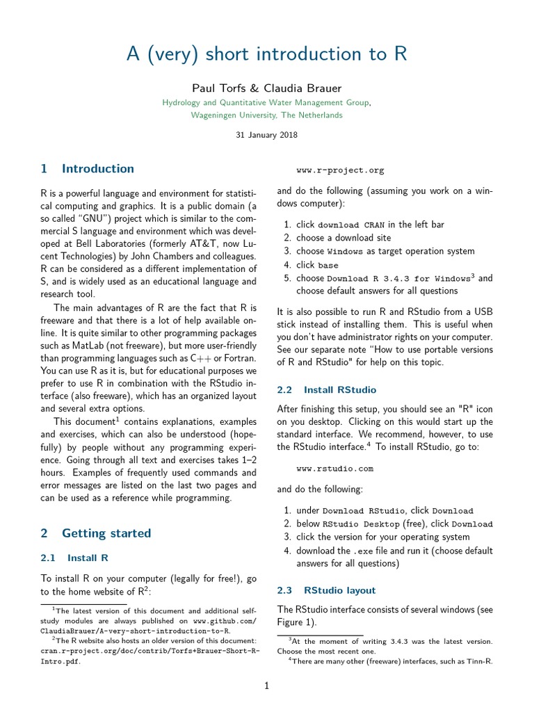 A (Very) Short Introduction To R | PDF | R (Programming Language ...