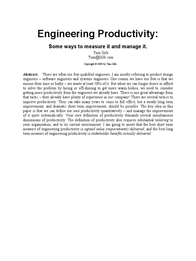 Engineering Productivity | PDF | Systems Engineering | Project Management
