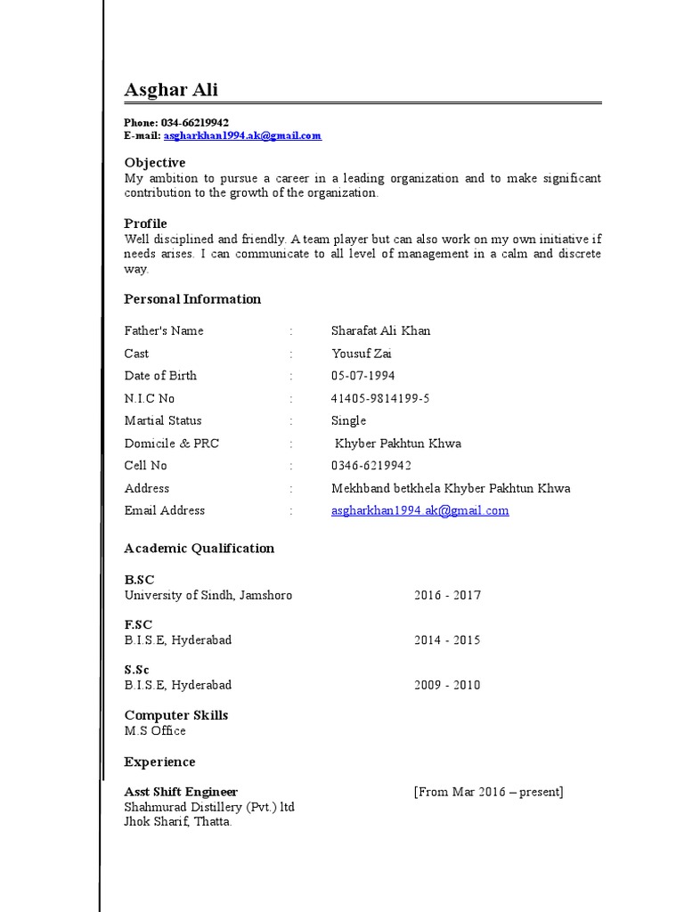 Asghar CV | PDF | Ethanol | Distillation