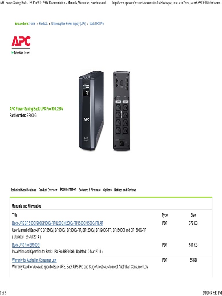 APC Power-Saving Back-UPS Pro 900, 230V Documentation - Manuals ...