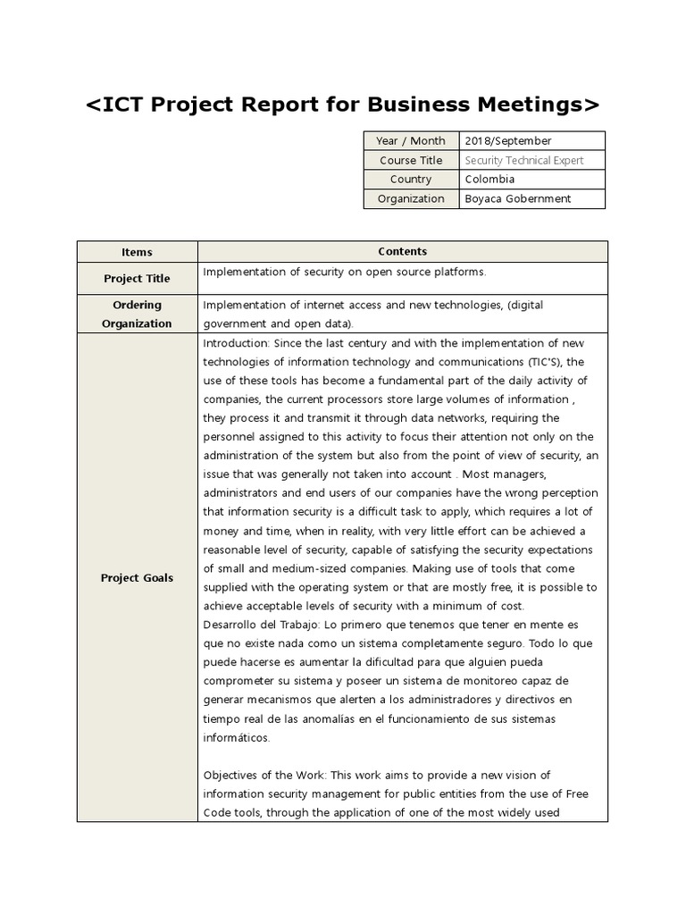 ICT Project Report For Business Meeting (Sample) | PDF | Information Security | Software Development