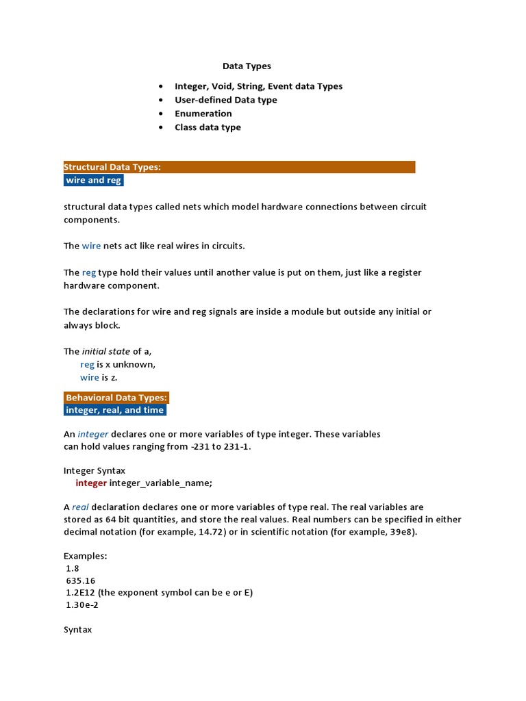 Structural Data Types: Wire and Reg | PDF | Data Type | Queue (Abstract Data Type)