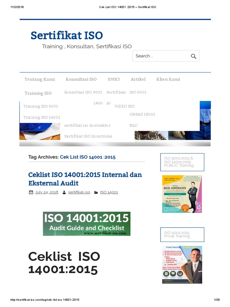 Ceklist Audit ISO 14001:2015 | PDF